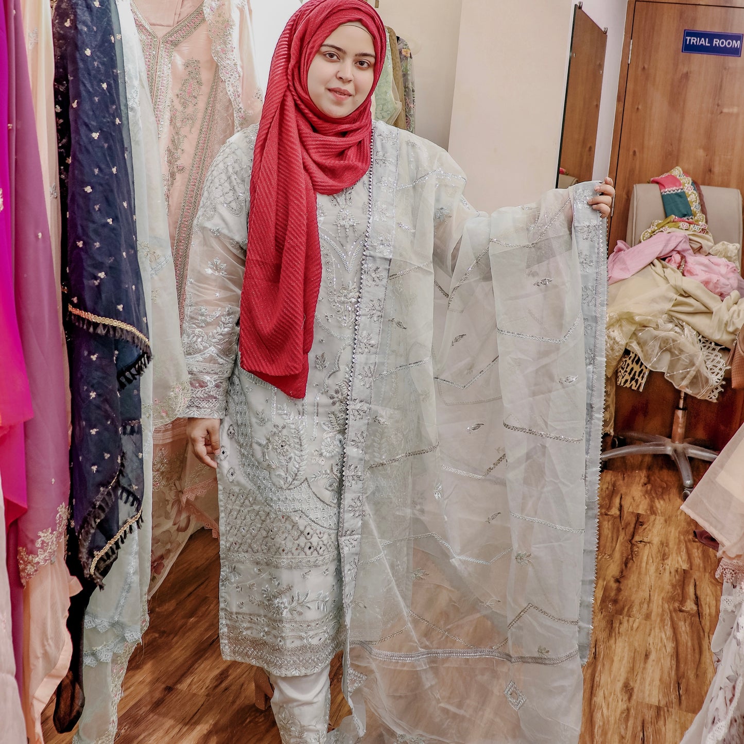 SABA SKY BLUE ORGANZA SUIT – Alranafashion